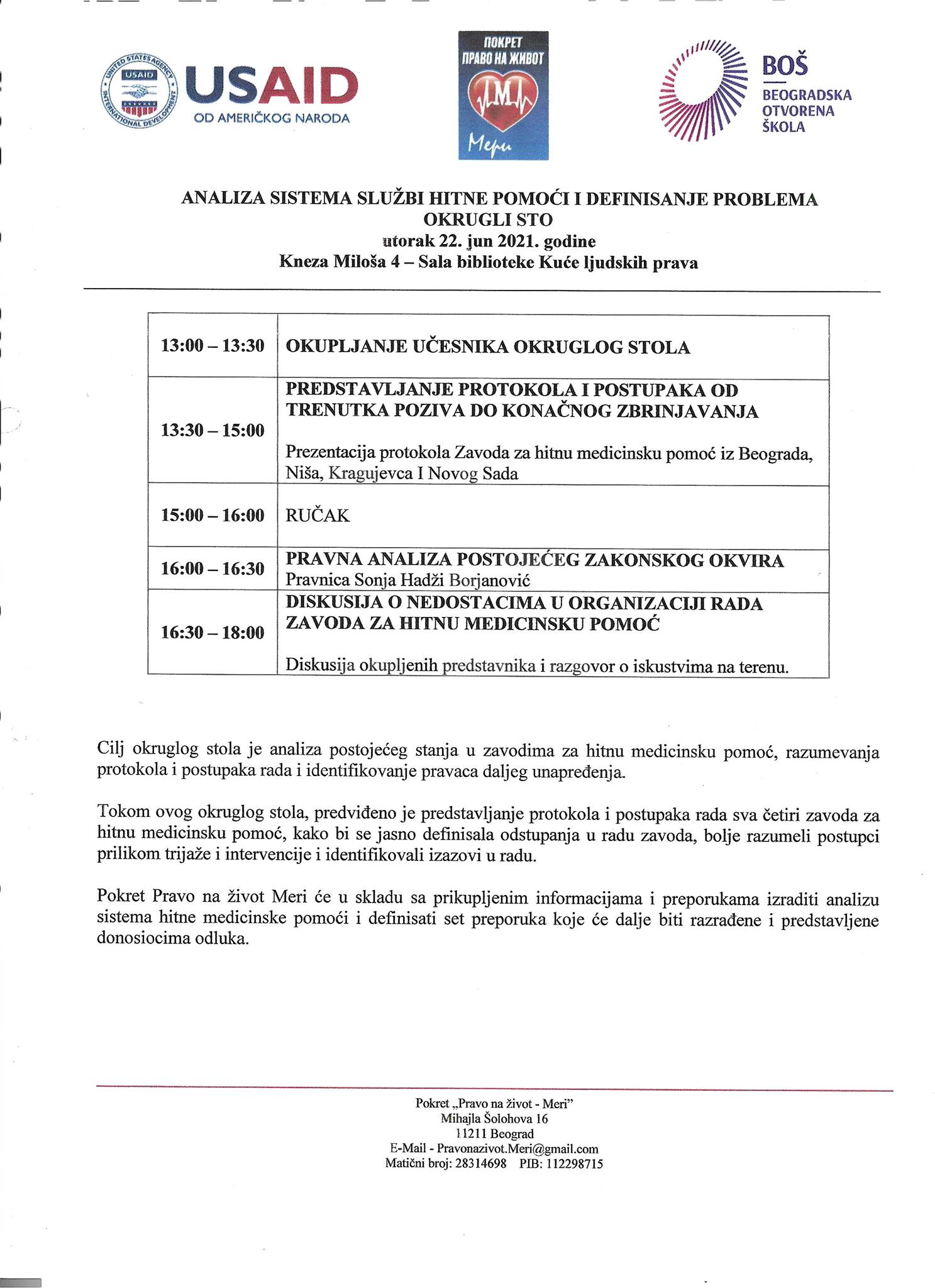 Najava okruglog stola - Analiza sistema službi hitne pomoći i ...